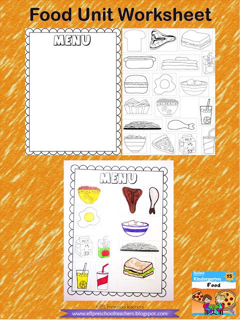 ESL/EFL Preschool Teachers: Food Unit Worksheets