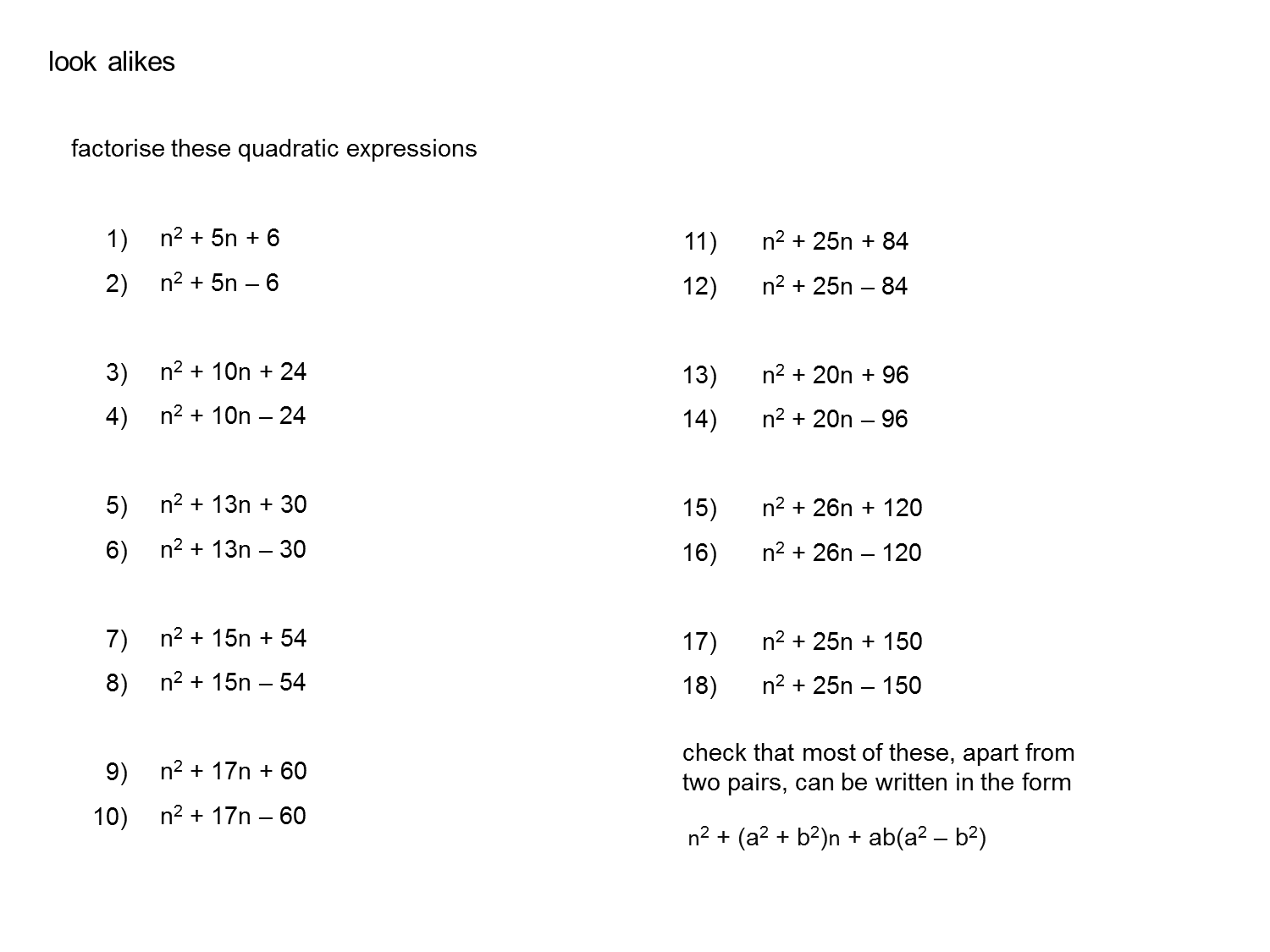 MEDIAN Don Steward mathematics teaching: look alike quadratics