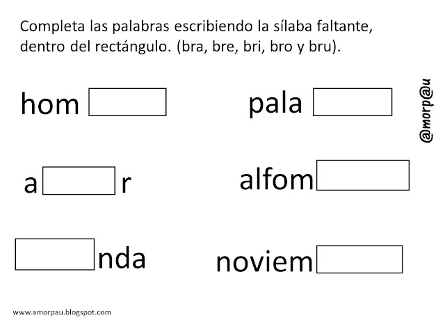Cuadernillo de sílabas trabadas bra, bre, bri, bro y bru.