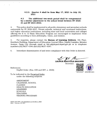 DepEd Order 012, s 2021: July 10 is the last day of School Year 2020-2021