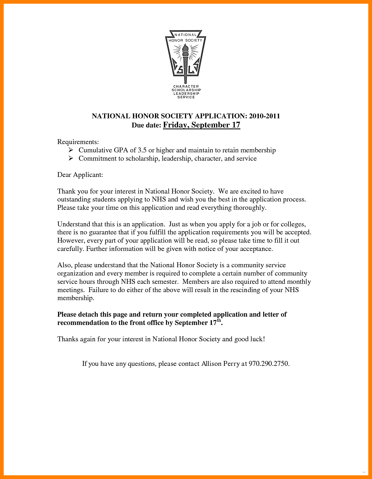 Letter Of Recommendation For National Honor Society - Formal Letters