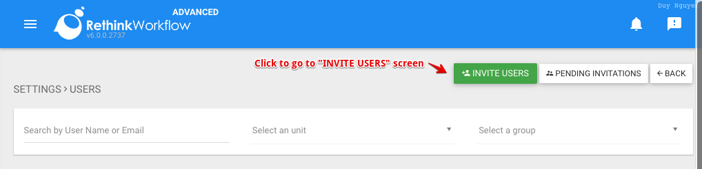 Rethink Workflow Support: How to invite other users to my company on Rethink Workflow?