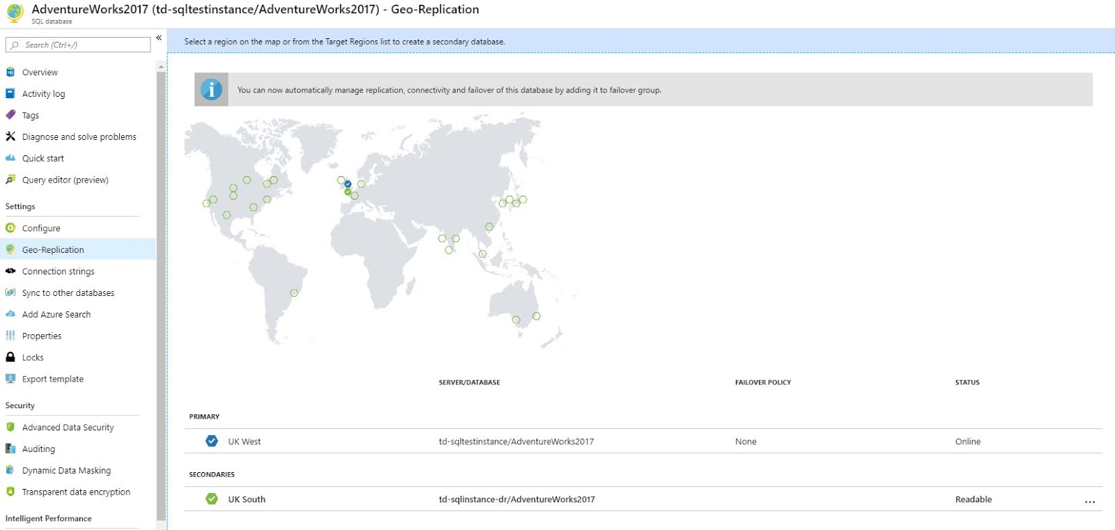 SQL Server Technet: Configure SQL Azure Auto-Failover Group - Azure Portal