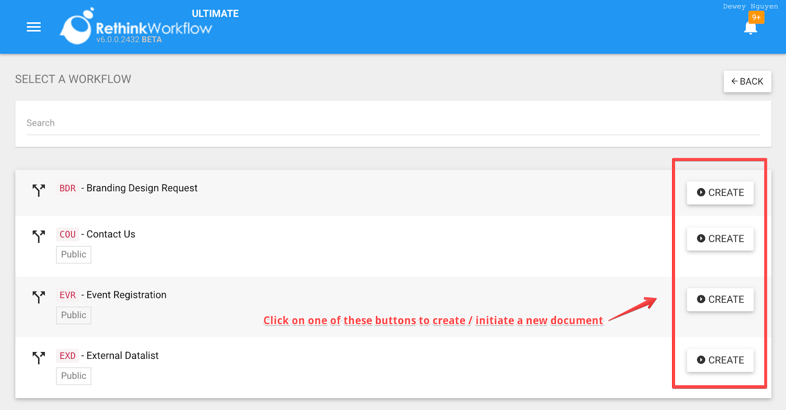 Rethink Workflow Support: How to create or initiate a new document?