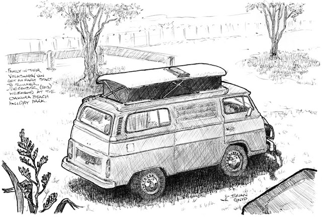 Sketchy Drawings: Volkwagen Kombi at the beach