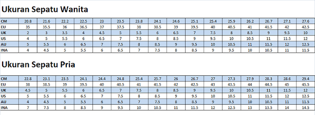 Size Chart Sepatu Dewasa | DYAN SHOOP
