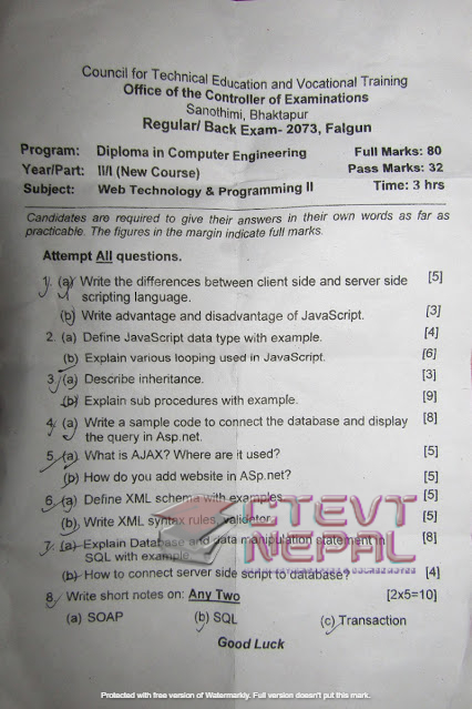 Web Technology and Programming II - 3rd Semester Questions Papers CTEVT ...