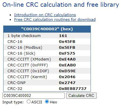 Modbus RTU 및 CRC 계산 검증하기 (CRC calculation)