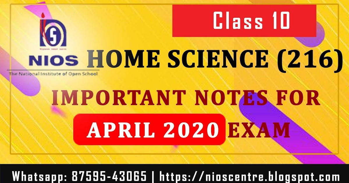 NIOS CLASS 10 HOME SCIENCE NOTES FOR EXAM