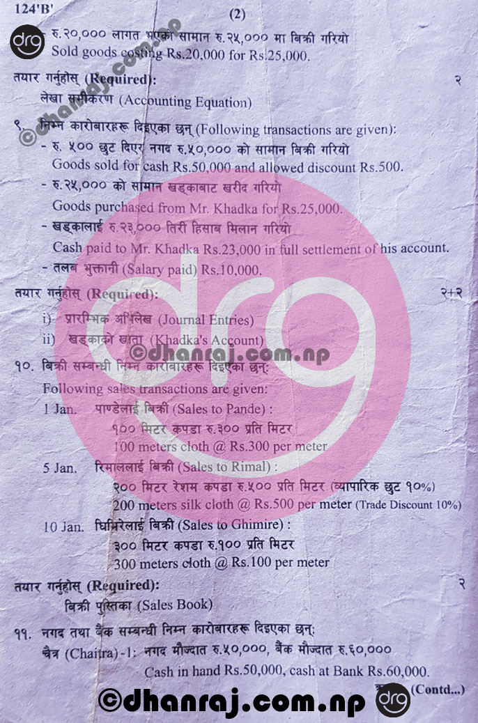 Principles Of Accounting-I | Grade 11-XI | Question Paper 2076 [2019 ...