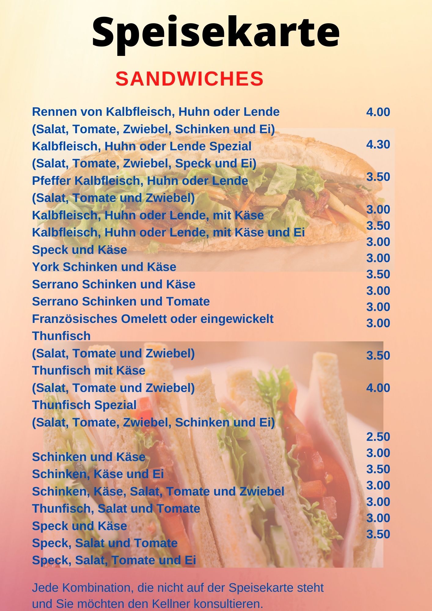 Deutsche Speisekarte