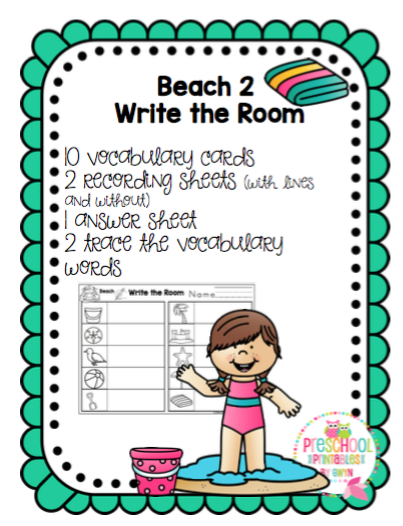 Beach 2 Write the Room ~ Preschool Printables