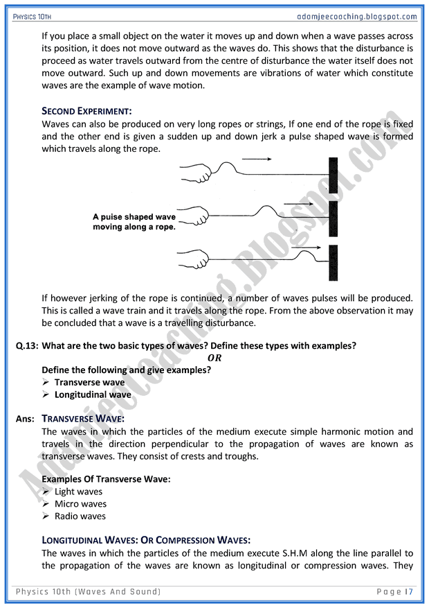 Adamjee Coaching: Waves and Sound - Question Answers - Physics 10th