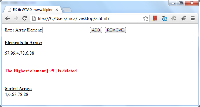 Mr Bipin S Rupadiya 6 Write A Javascript To Remove The Highest Element From The Array And