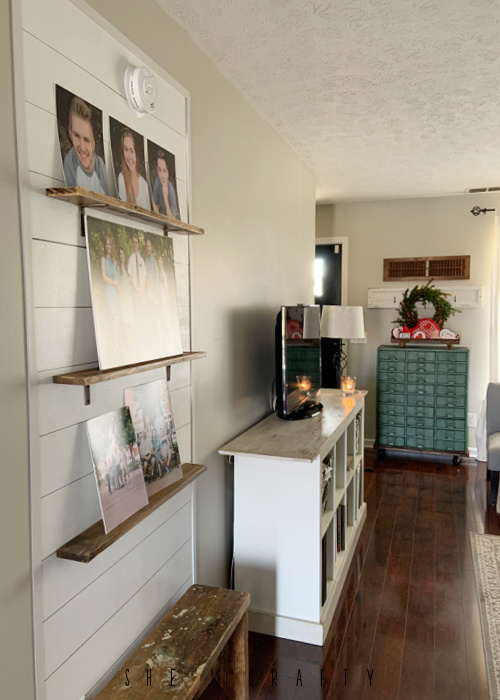 She's Crafty: Accent Wall with Sharpie Shiplap and Picture Ledges