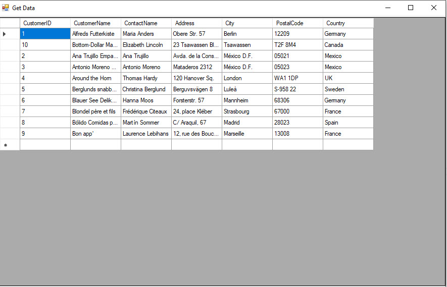 SQL - DataGridView To C# Windows Form SQL Server