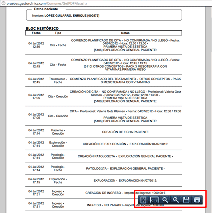 Gestiona Clinical Cloud: IMPRIMIR EL HISTORIAL DEL PACIENTE Y BOTÓN DE ...