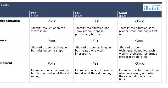 FIRST AID: Rubrics for an activity