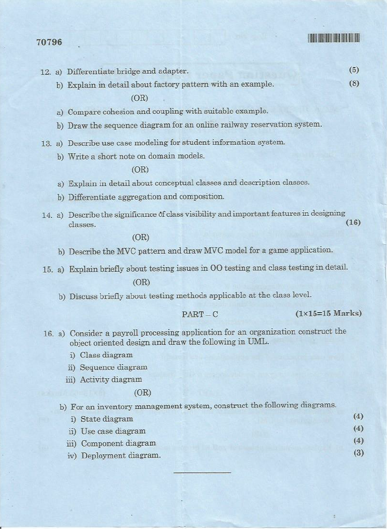 Anna University MC 5305-OBJECT ORIENTED ANALYSIS AND DESIGN NOVEMBER ...