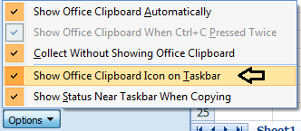 Show or hide Office Clipboard icon on Taskbar in Excel 2007 | Tech OX