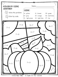 An Apple For The Teacher: Fall Color By Number Worksheets