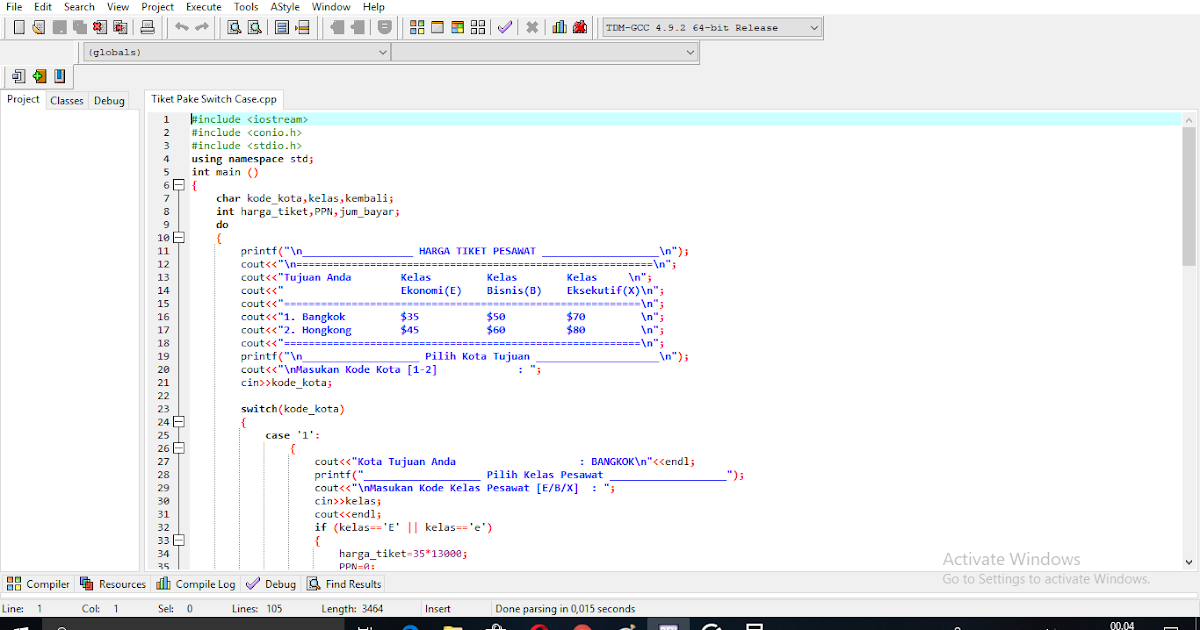 Contoh Program C++ Tiket Pesawat ~ Tutorial Belajar Coding