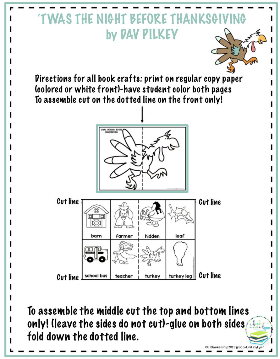 'TWAS THE NIGHT BEFORE THANKSGIVING BOOK CRAFT ~ Book Units by Lynn