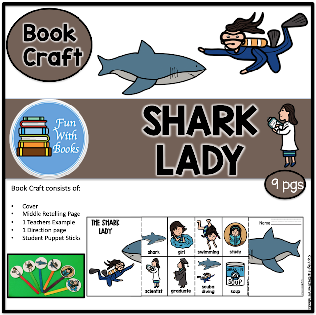 SHARK LADY BOOK CRAFT & STUDENT PUPPET STICKS ~ Book Units by Lynn