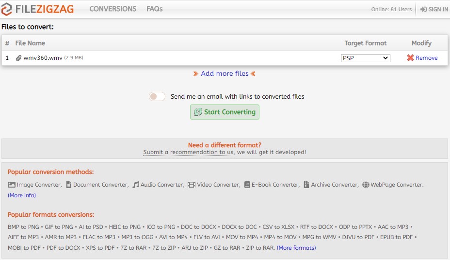 Online Fine Converter: How to Convert wmv file to psp file
