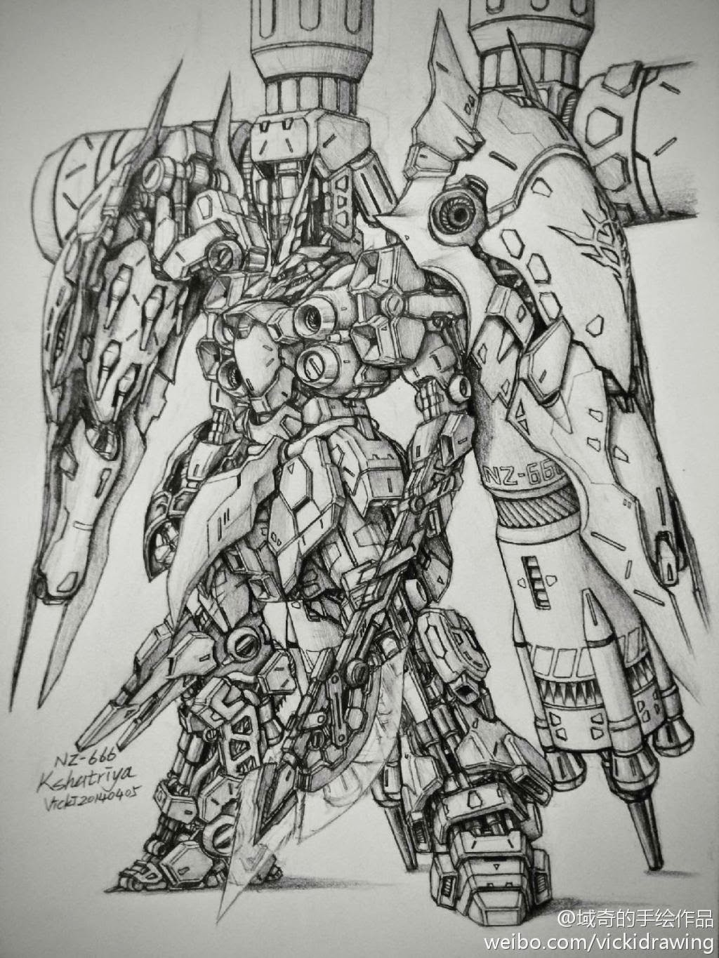 Gundam and Mobile Suit Pencil Drawings by Vicki via PIXIV - Gundam Kits ...
