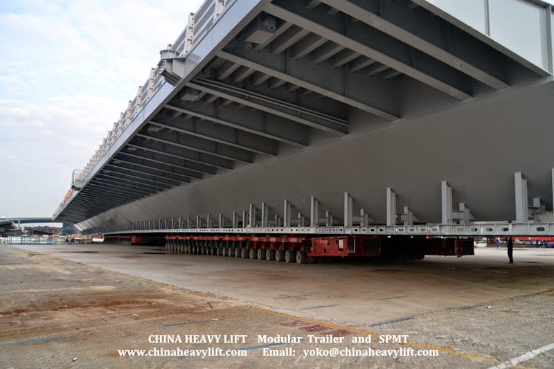 100 axle lines CHINAHEAVYLIFT SPMTs assist 3200t giant bridge section ...