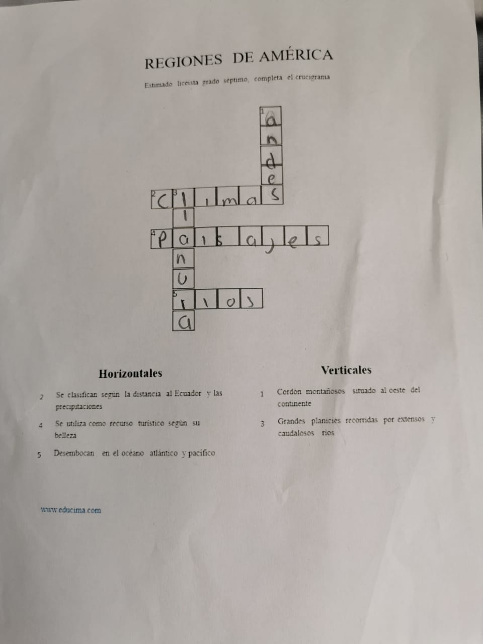 crucigrama regiones de América