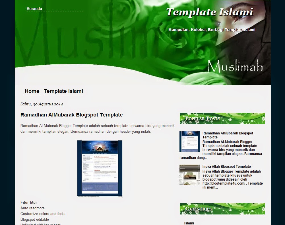 Muslimah Theme Blogspot Template - Islamic Blogger Template