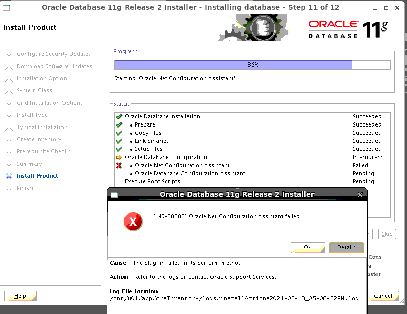 Ins 20802 Oracle Net Configuration Assistant Failed Error On Oracle