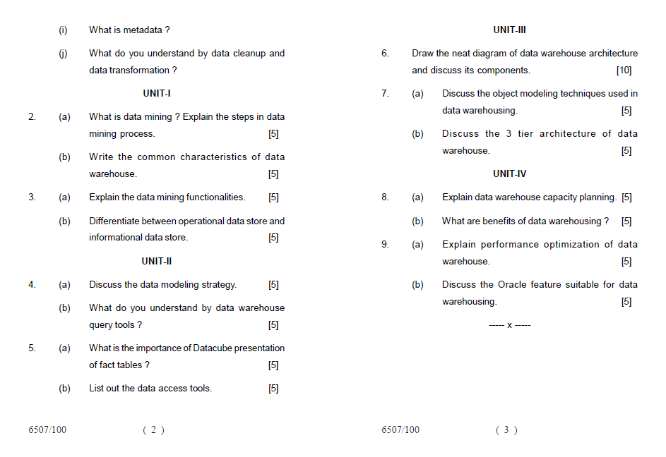 Lucknow University M.C.A.( Semester-IV) DATA WAREHOUSING AND DATA ...