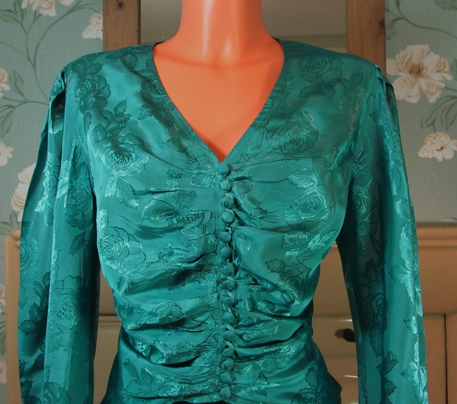 Vintage deep teal green steampunk goth indie soft rouched damask blouse ...