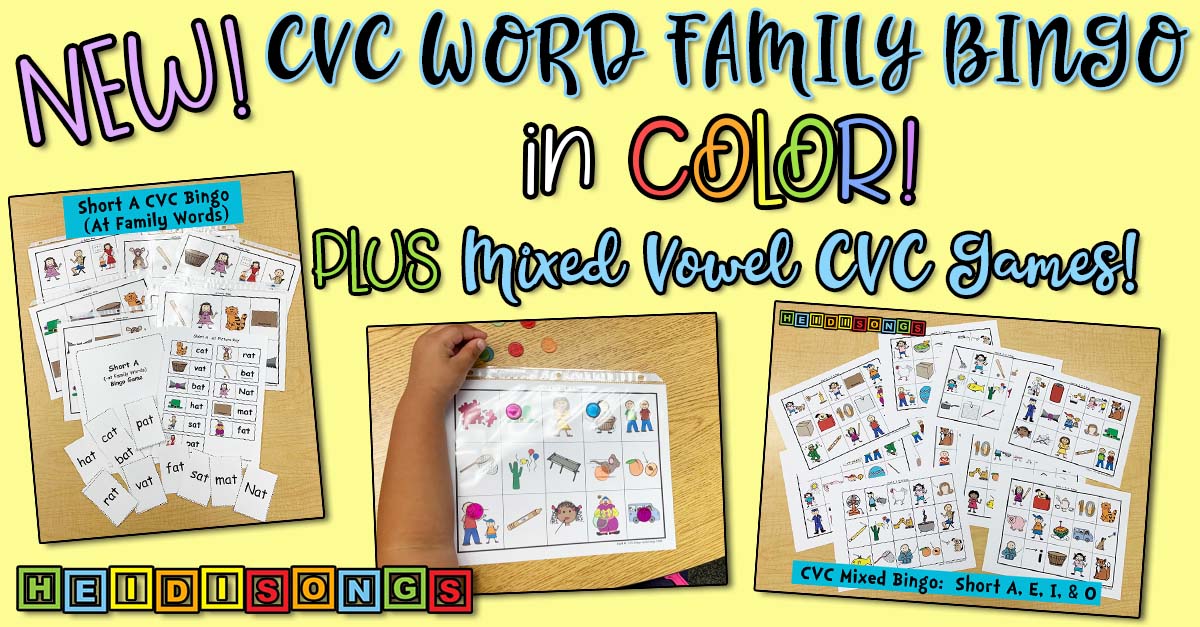 NEW! CVC Word Family Bingo in COLOR, Plus Mixed Vowel CVC Games!