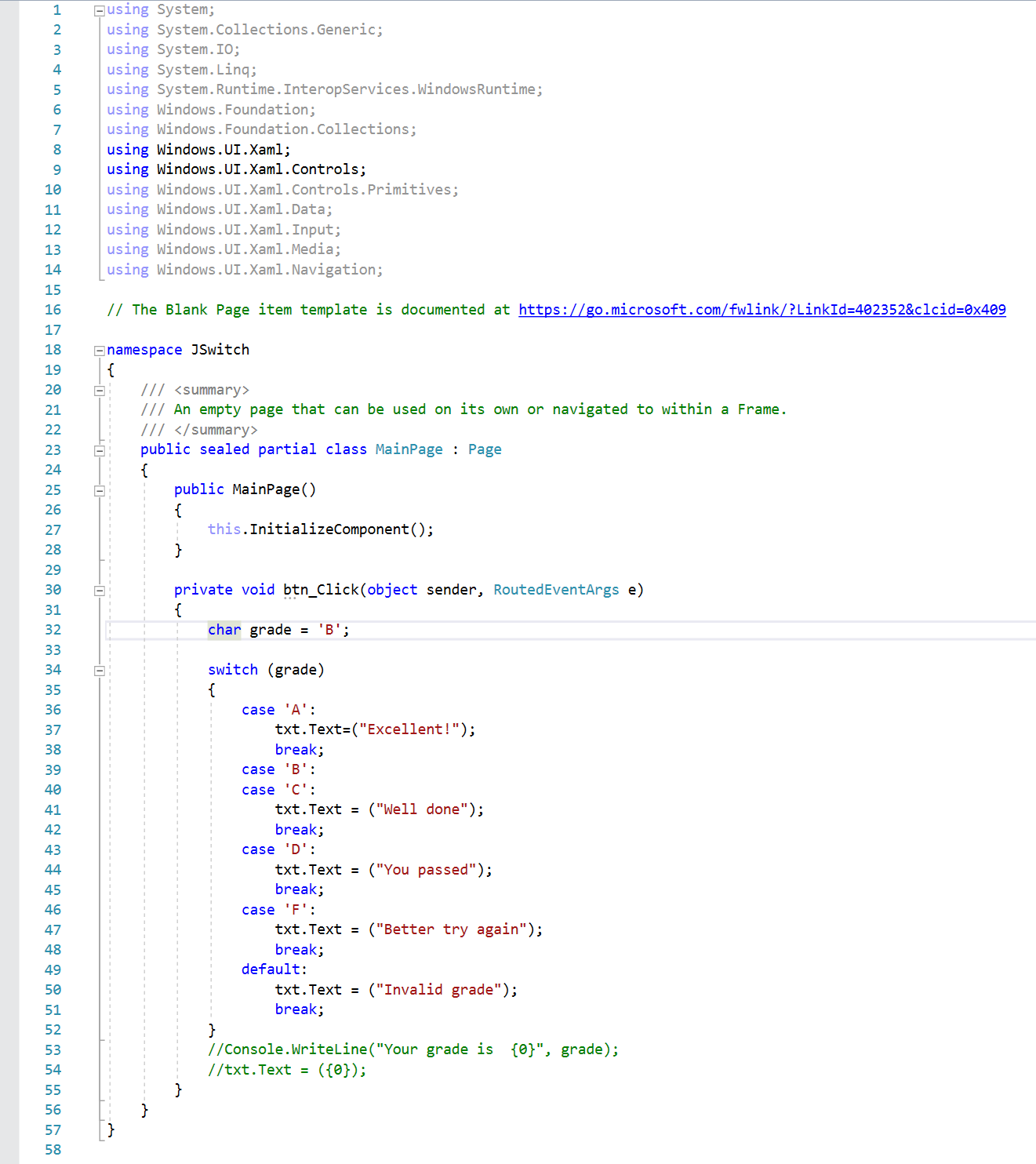 HodentekHelp: How to write a SWITCH statement in a UWP project?