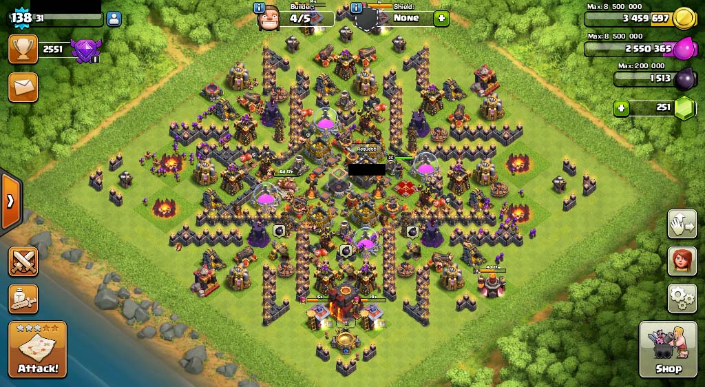 [132] Clash Of Clans COC TH 10 MAX Archer Tower Lv.13 Cannon Lv.13 ...