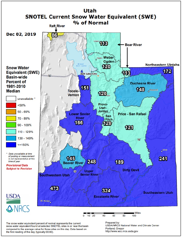 Utah Weather: Snow Water Equivalent % of Normal