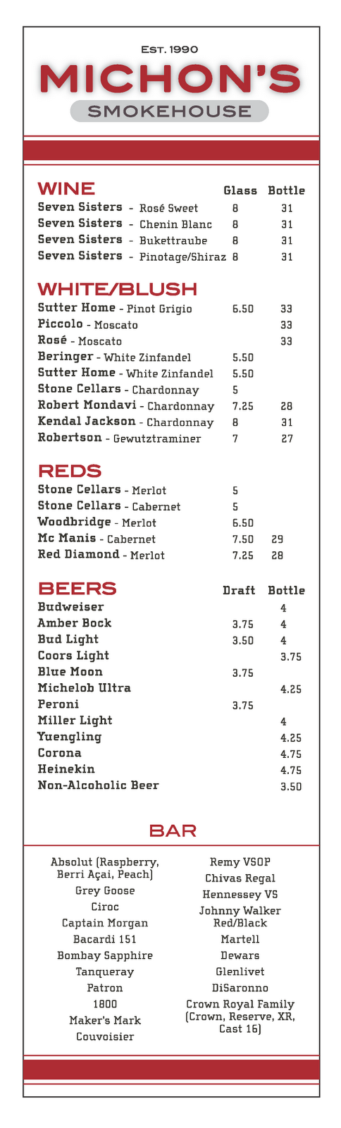 Usen Gandara Art/Design: Michon's Smokehouse, menus, logo. Atlanta, GA