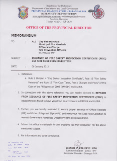OPD-BATANGAS ARCHIVES: Issuance of FSIC and Fire Code Fees Collection