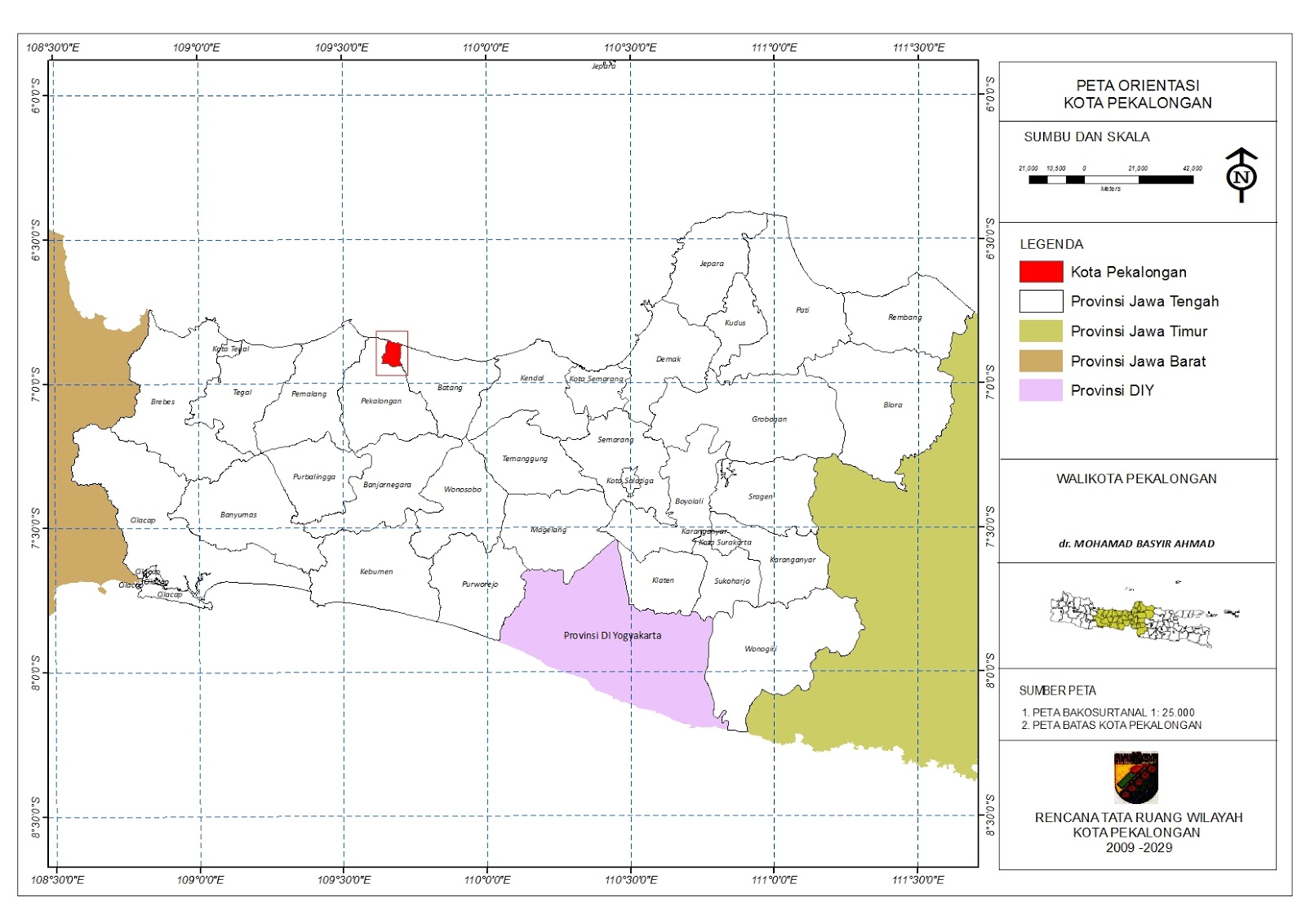 > Peta Lengkap Indonesia: Peta Orientasi Kota Pekalongan dalam Jawa Tengah