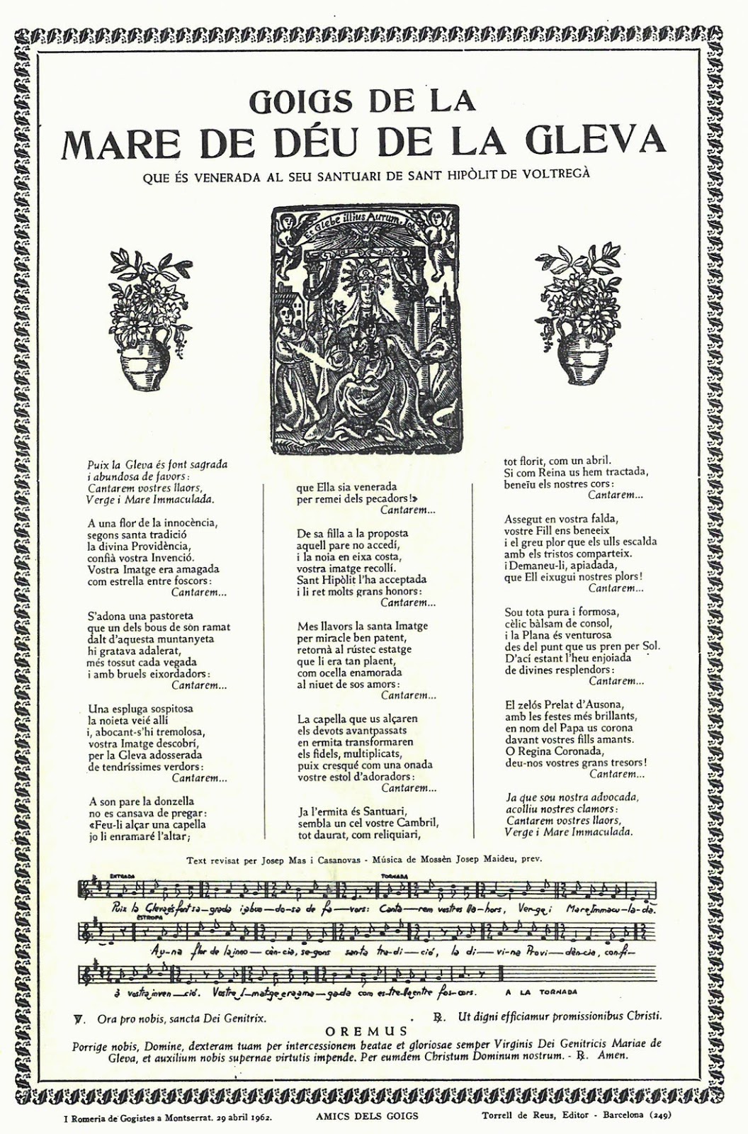 Goigs a la Mare de Déu de La Gleva. Masies de Voltregà (Osona, Barcelona).