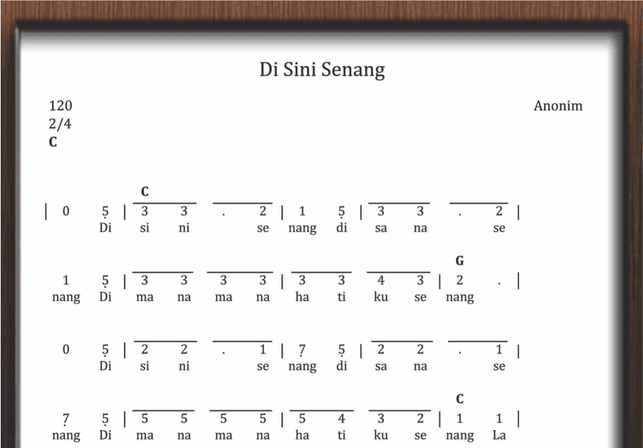 Not Angka Lagu Disini Senang Disana Senang - yjdxf2