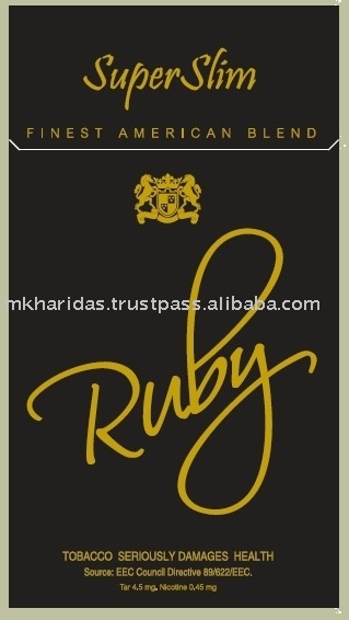 Tobacco Packets: Ruby Super Slim American Blend Filtered Cigarettes