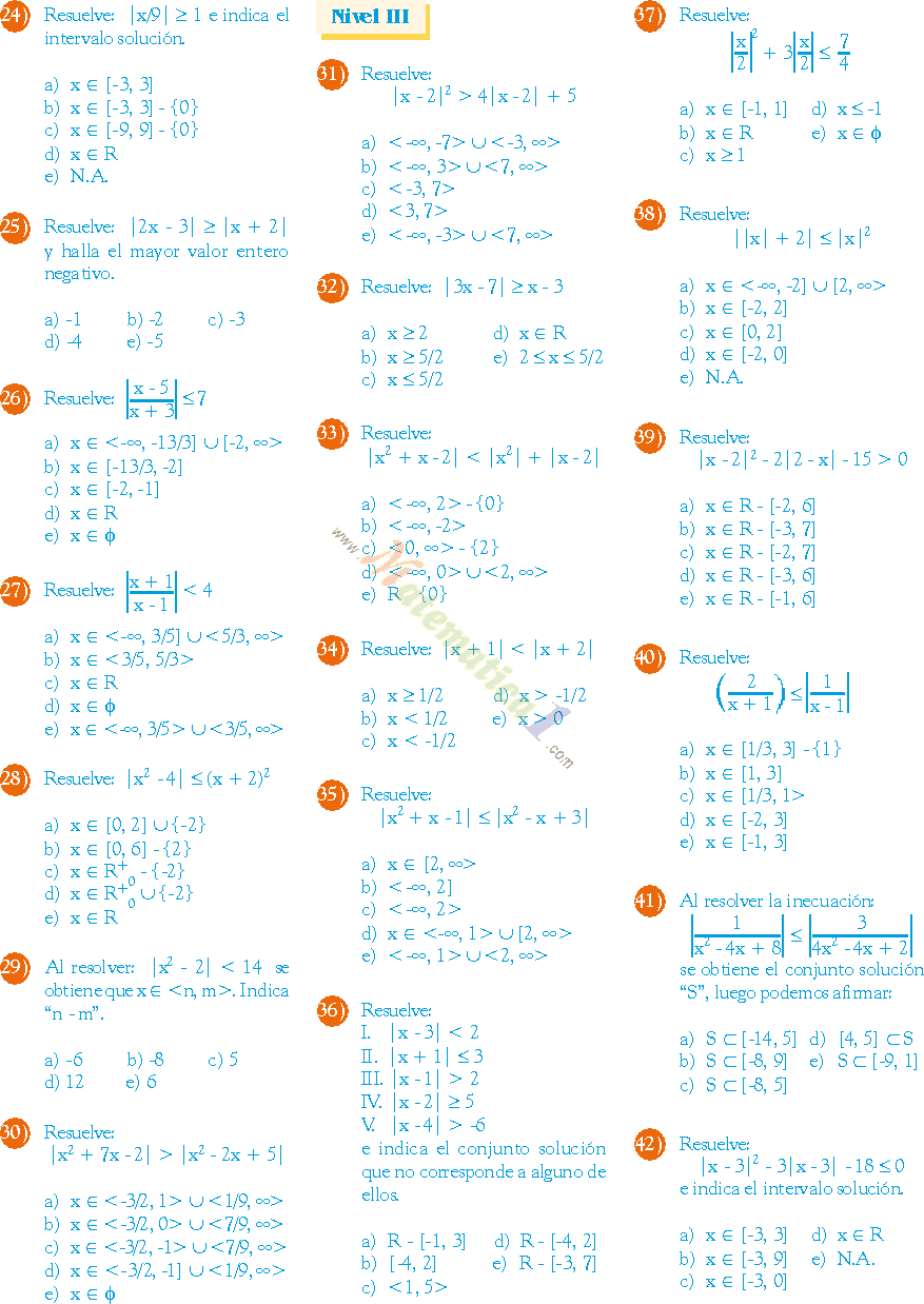 INECUACIONES CON VALOR ABSOLUTO EJERCICIOS RESUELTOS Y PARA RESOLVER PDF