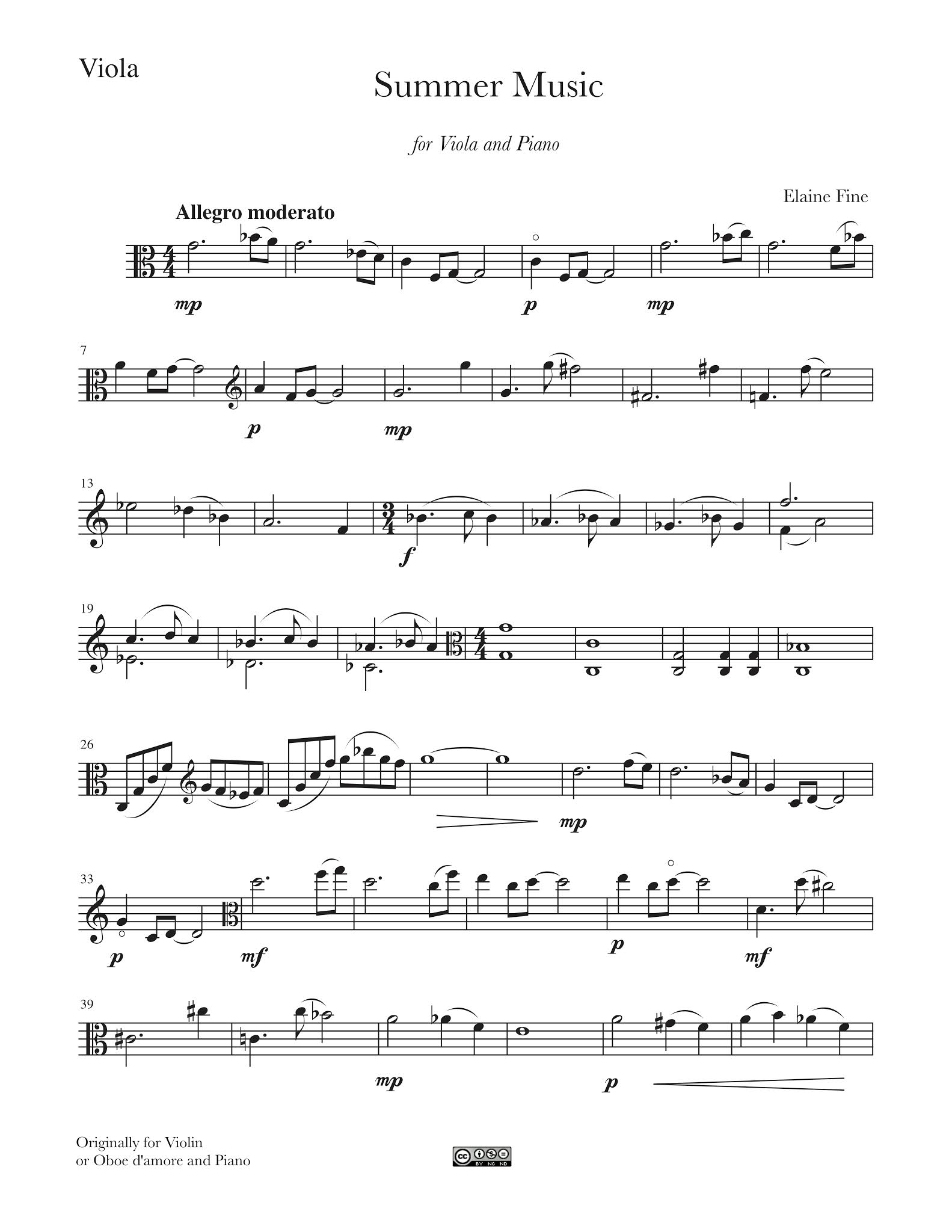 Elaine Fine's Thematic Catalog: Summer Music for Violin or Viola and Piano