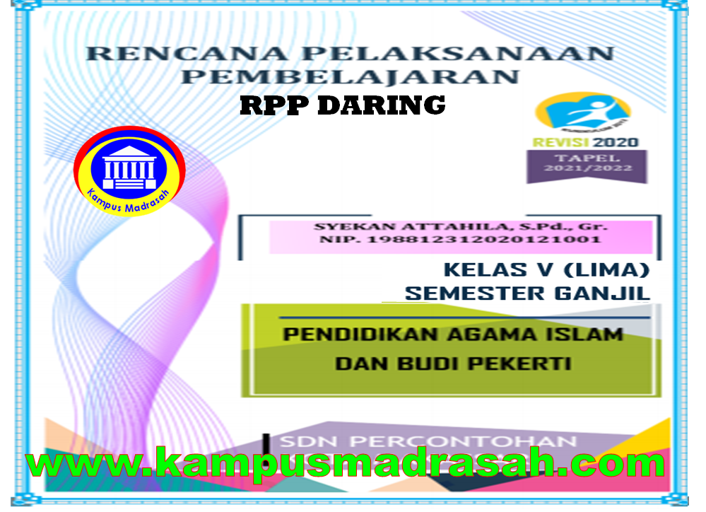 √ RPP Daring 1 Lembar Mapel PAI dan BP Kelas 5 SD/MI Semester 1 ...